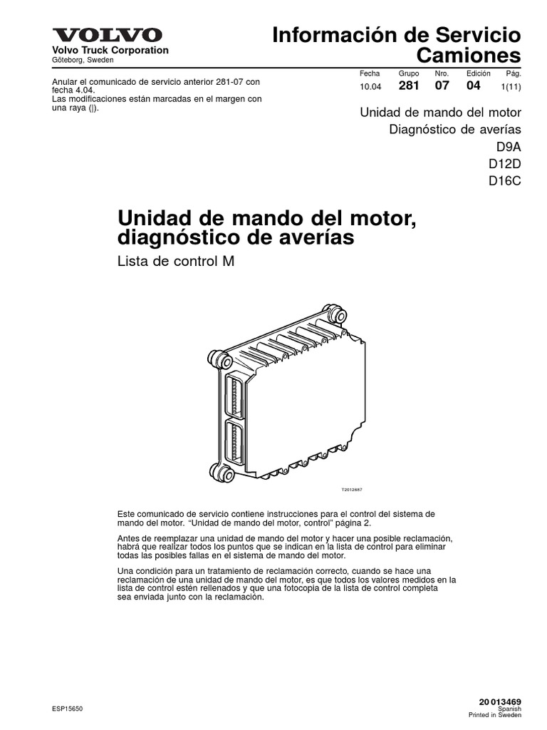 Diagnóstico de Unidad de Mando Volvo | PDF | Sensor | Bomba