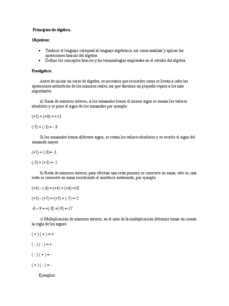 Principios de álgebra: introducción a los conceptos y operaciones ...