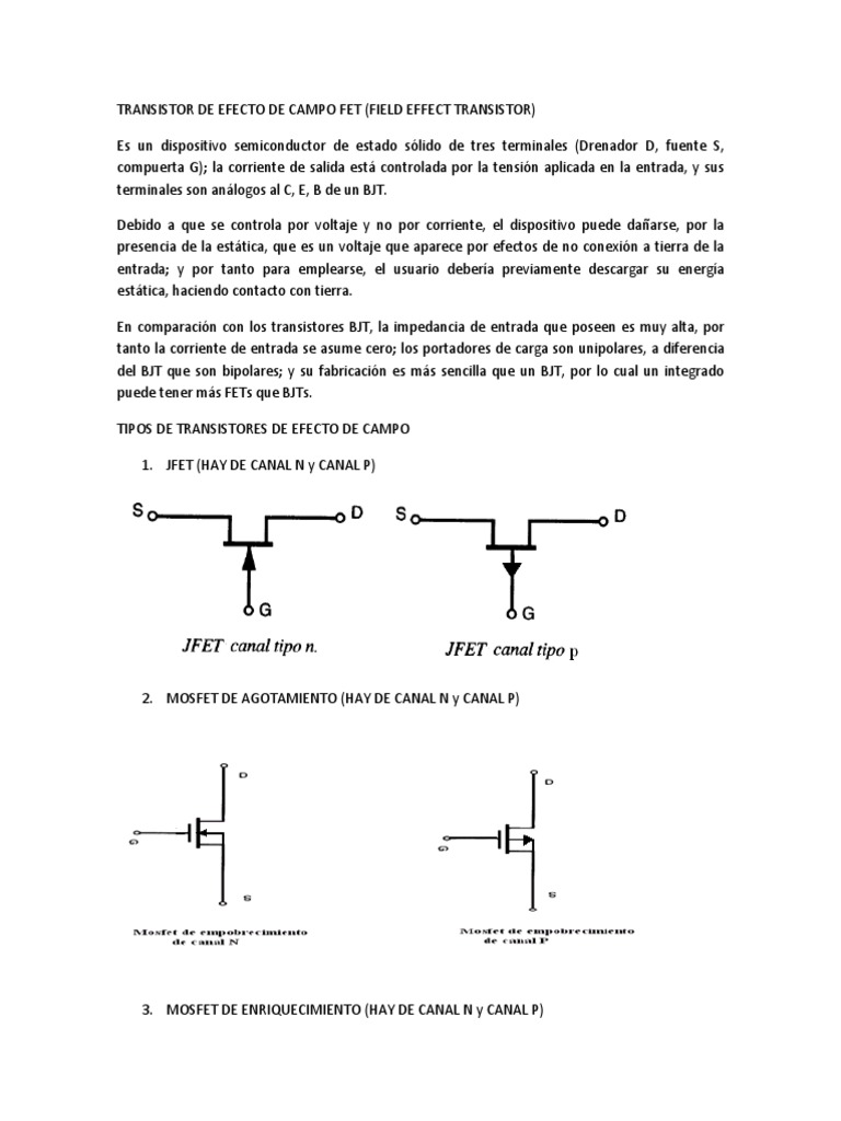 Tipos y Funcionamiento de Transistores FET | PDF | Mosfet | Transistor