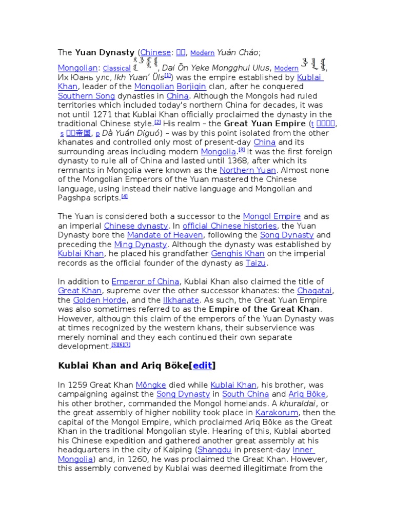 Modern Classical Modern: Kublai Khan and Ariq Böke | PDF | Mongol ...