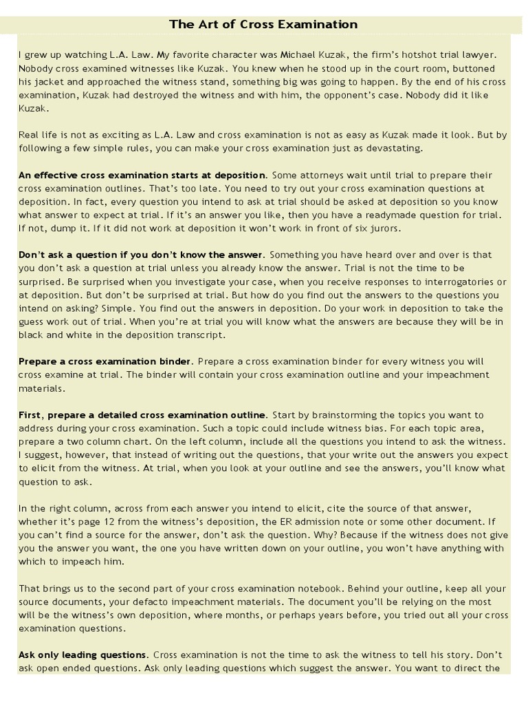 Art of Cross Examination | Cross Examination | Deposition (Law)