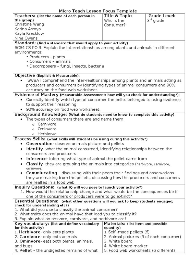 3rd Grade Food Web Consumer Lesson | PDF