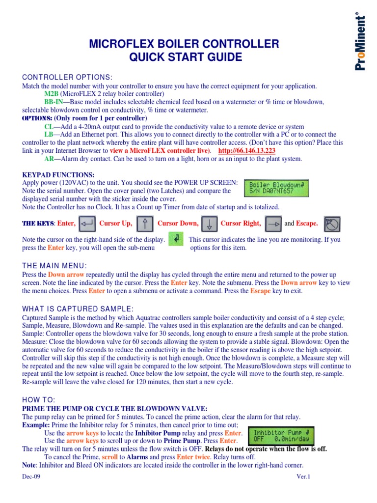 Microflex Boiler Controller Quick Start Guide: M2B Bb-In | PDF | Relay | Menu (Computing)