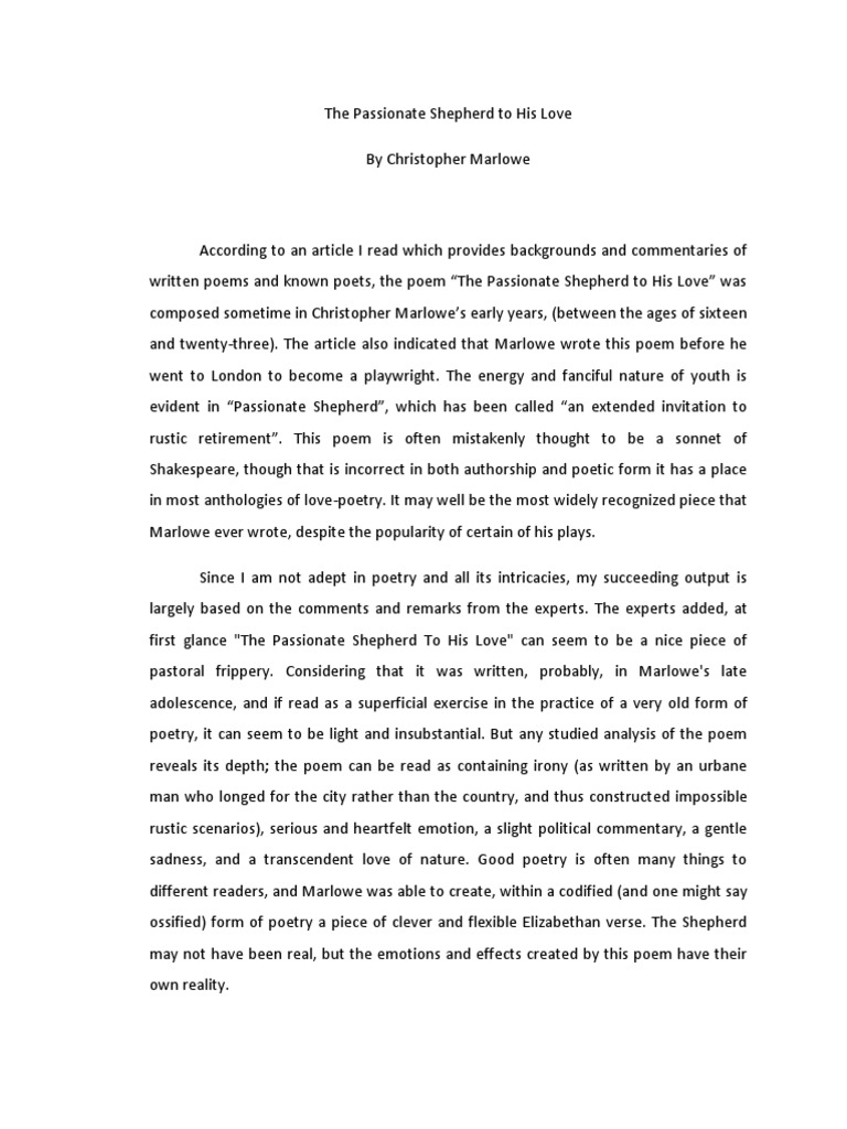 The Passionate Shepherd To His Love PROSE | PDF | Christopher Marlowe ...