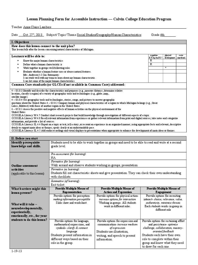 4th Grade Geography Lesson Plan | PDF | Education Theory | Communication
