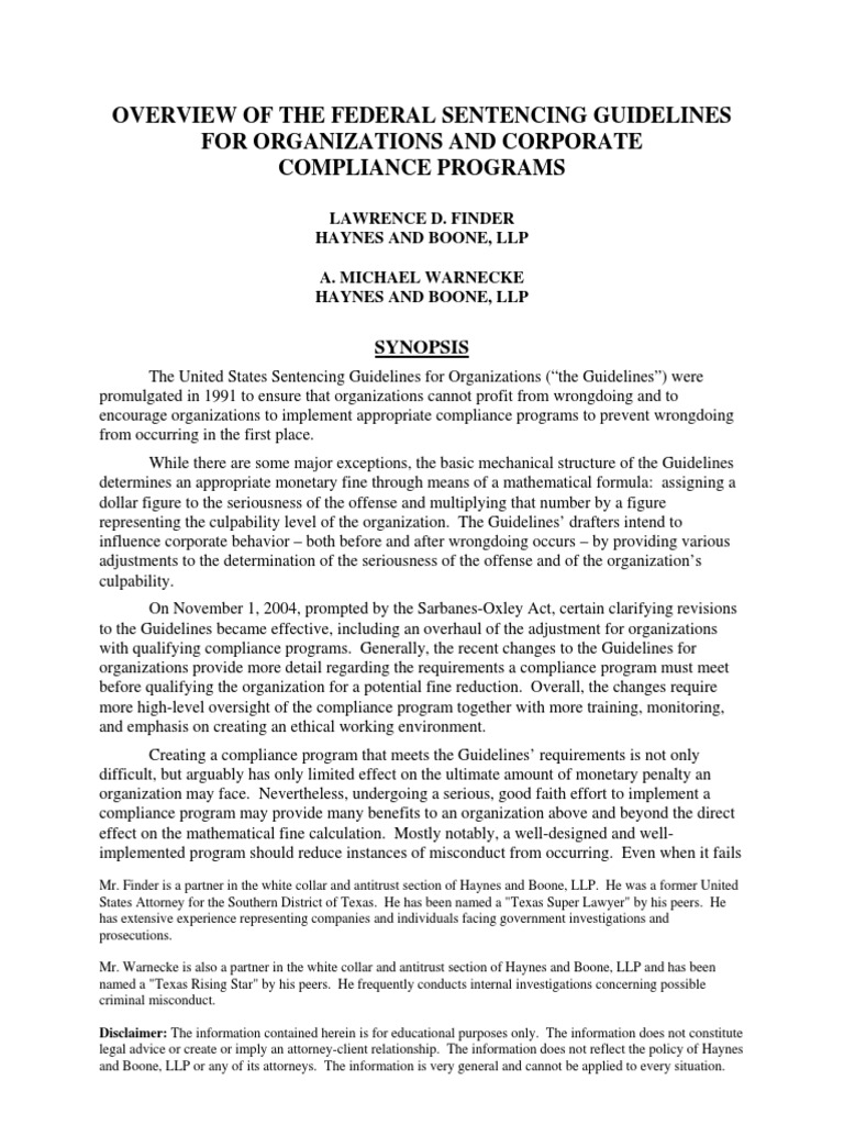 Overview of The Federal Sentencing Guidelines For Organizations and ...