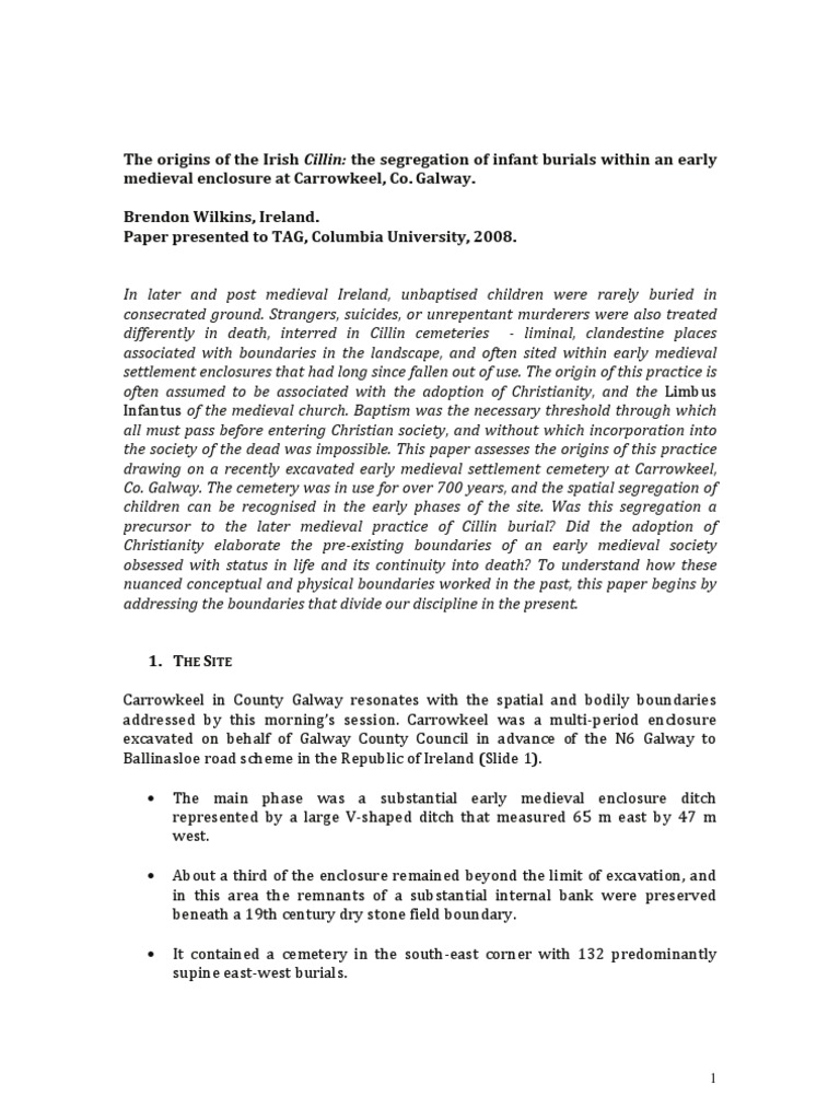 The Origins of The Irish Cillin: The Segregation of Infant Burials ...