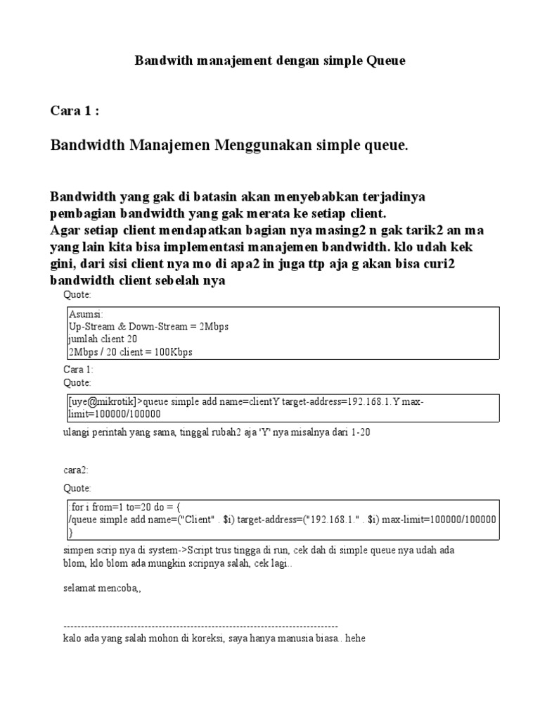Simple Queue Mengatur Kapasitas Bandwidth Untuk Masing2 Ip Pada ...