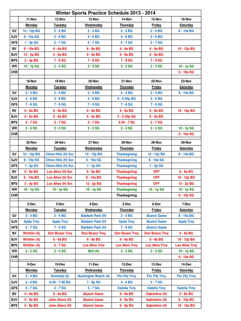 2013 - 2014 Practice Schedule | PDF | Leisure