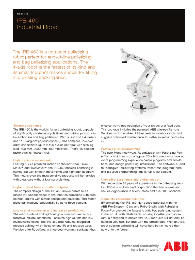 ROB0206EN - A - IRB 460 Data Sheet | PDF | Pallet | Robot
