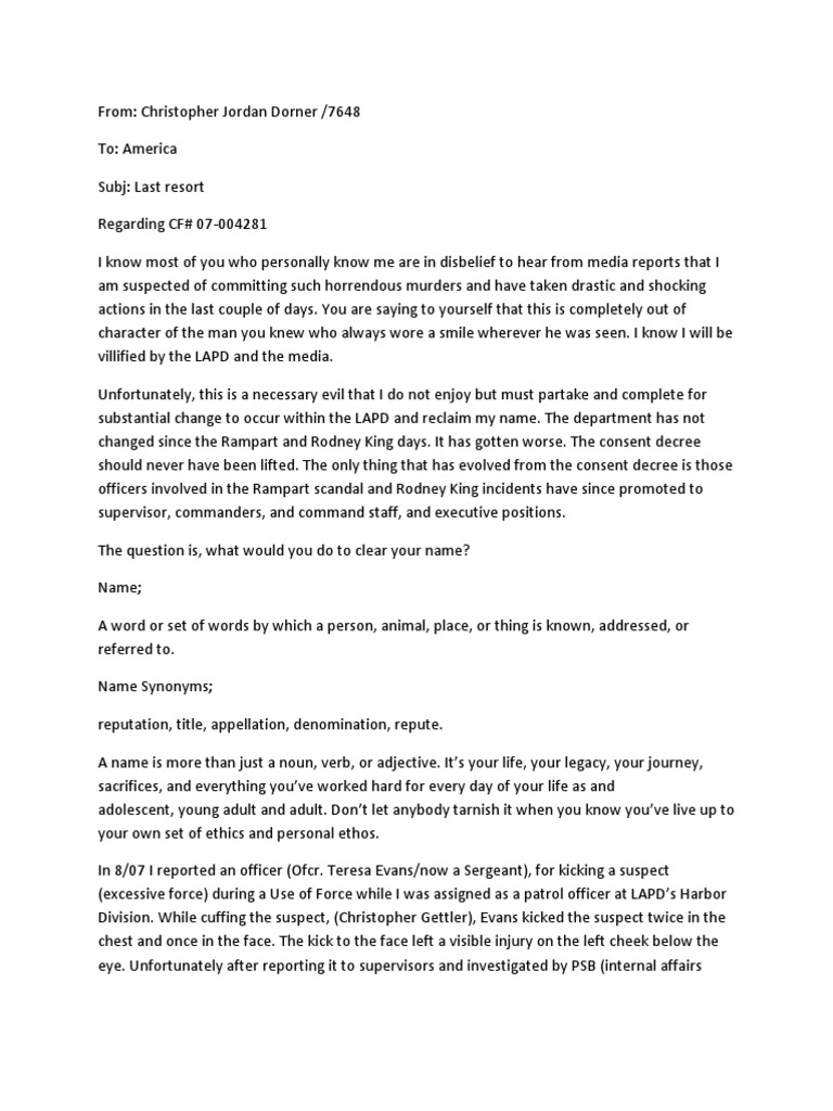 Chris Dorner Manifesto