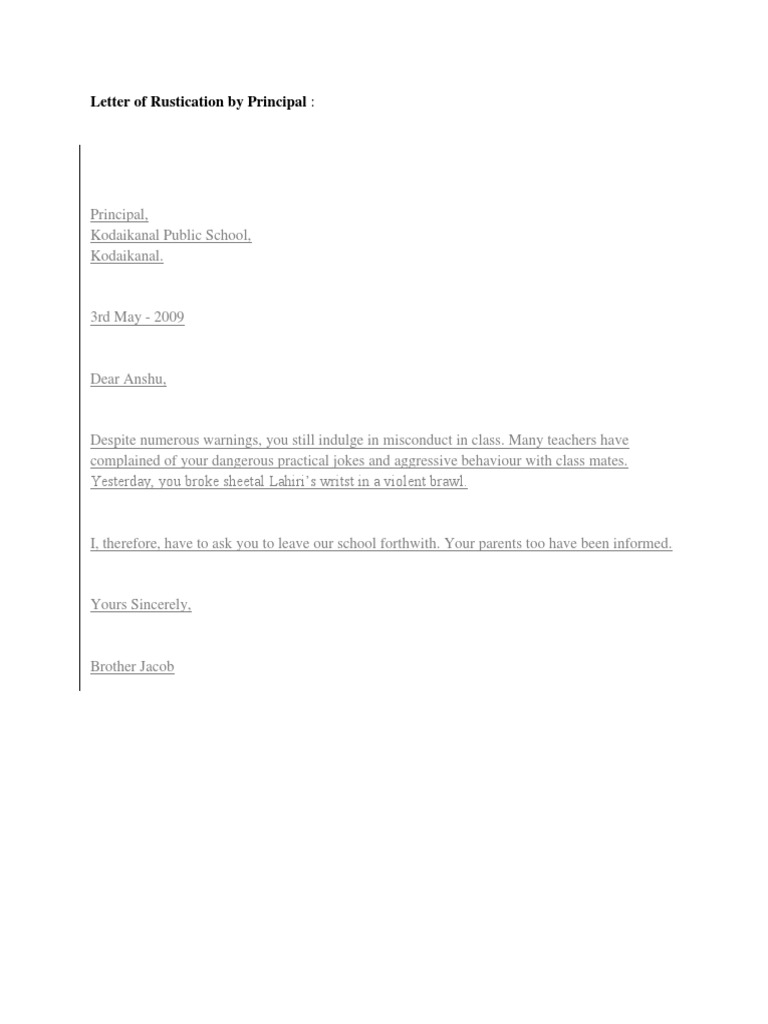Letter of Rustication by Principal | PDF