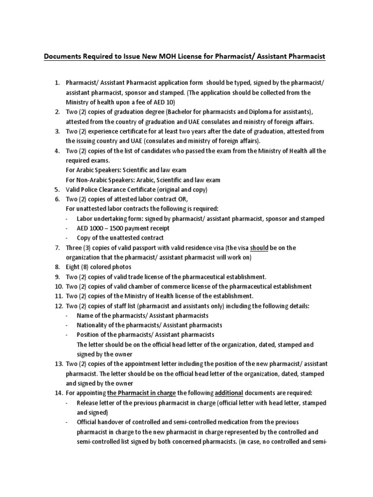Documents Required to Issue New MOH License for Pharmacist EN_2 ...
