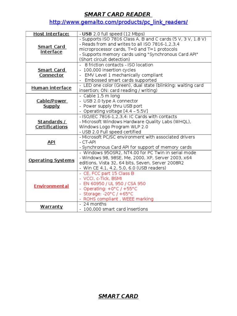 Smart Card Specs | PDF | Smart Card | Computer Hardware
