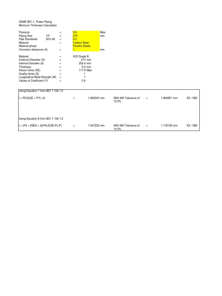 Minimum Pipe Thickness - B31.1 - PG1 | PDF | Pipe (Fluid Conveyance) | Engineering Tolerance