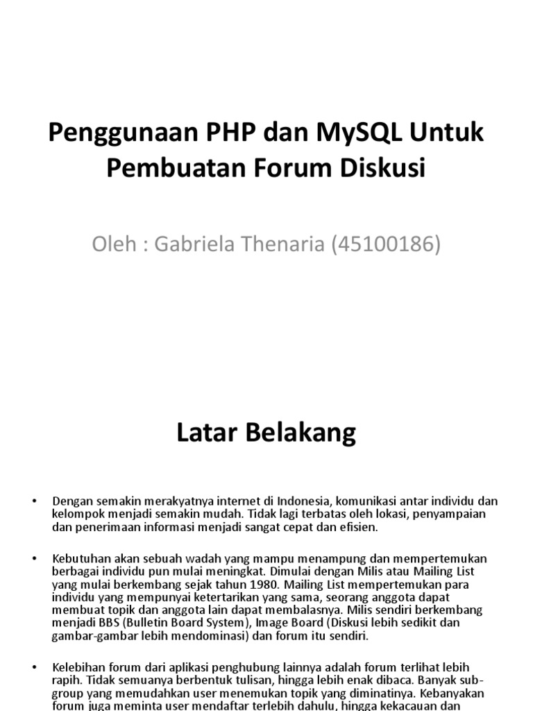 Penggunaan PHP Dan MySQL Untuk Pembuatan Forum Diskusi | PDF