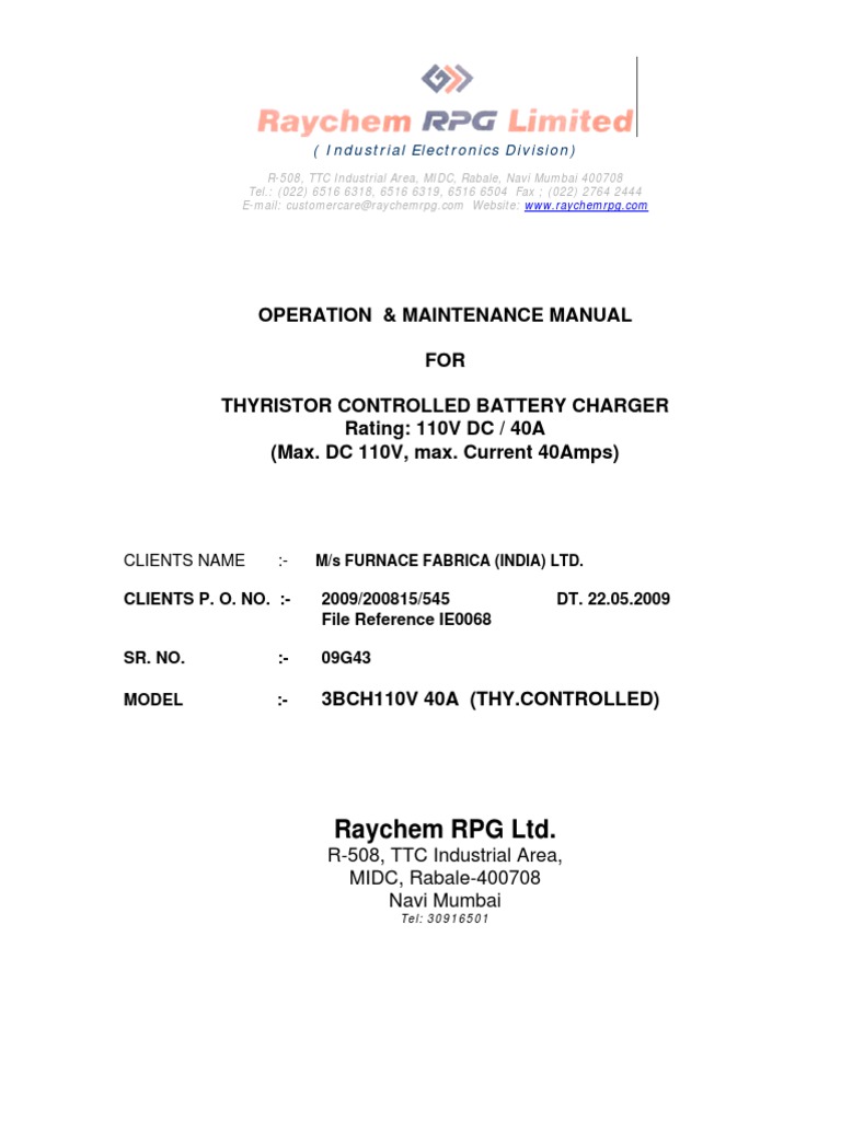 Raychem Instruction Manual | PDF | Rectifier | Battery Charger