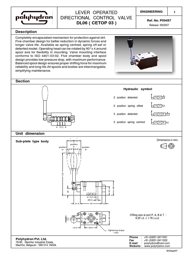 Lever Operated Directional Control Valve: DL06 (CETOP 03) | PDF ...