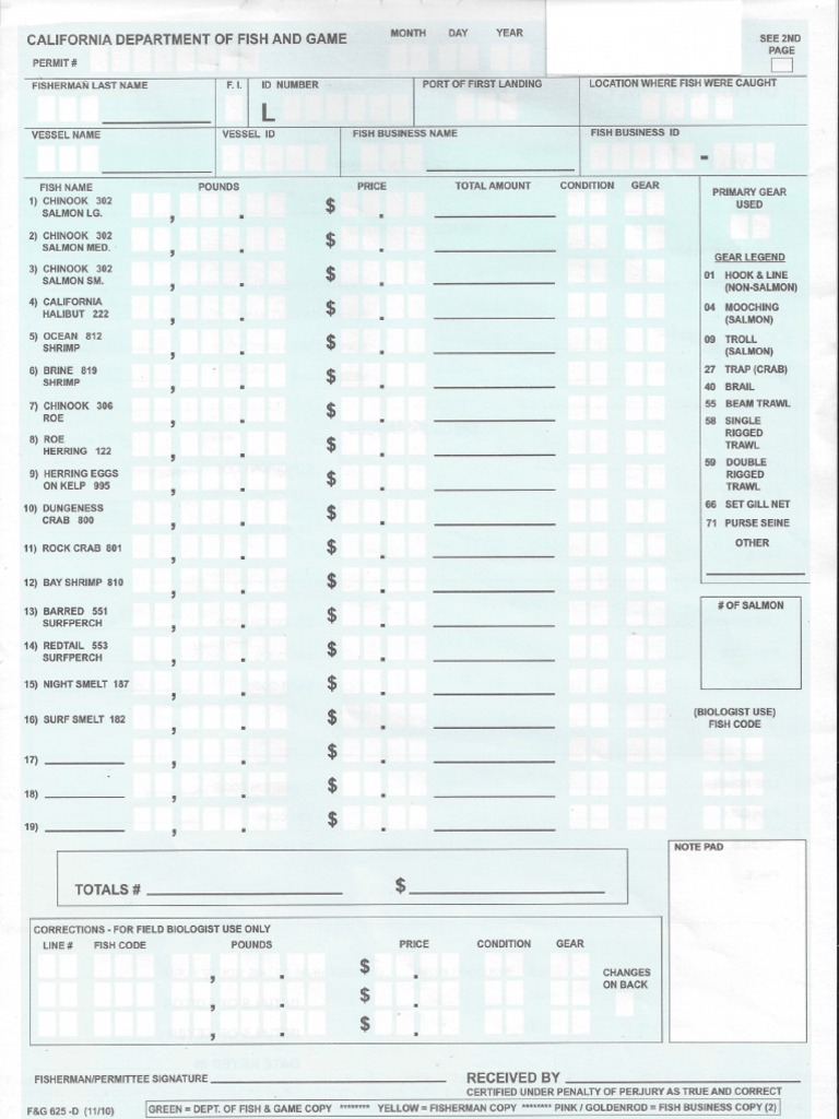 Fish Landing Receipt