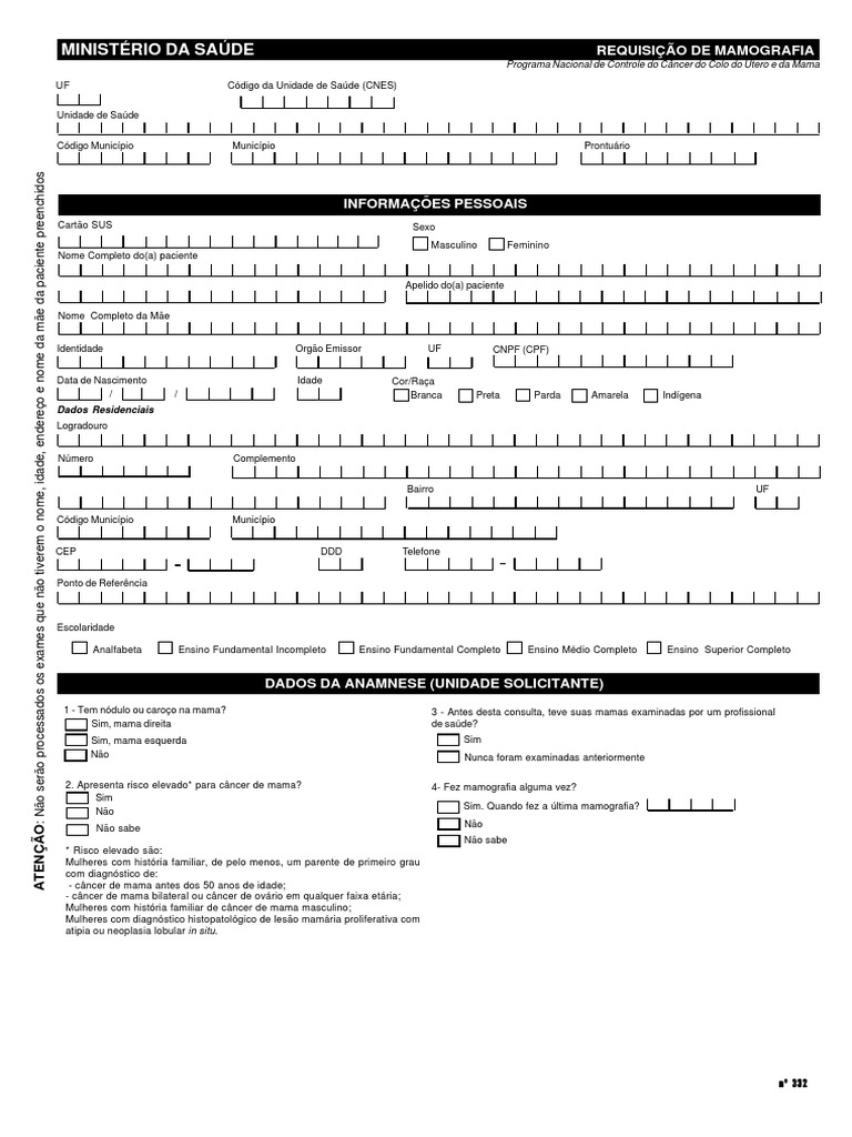 formulario mamografia.pdf | Câncer de Mama | Mamografia