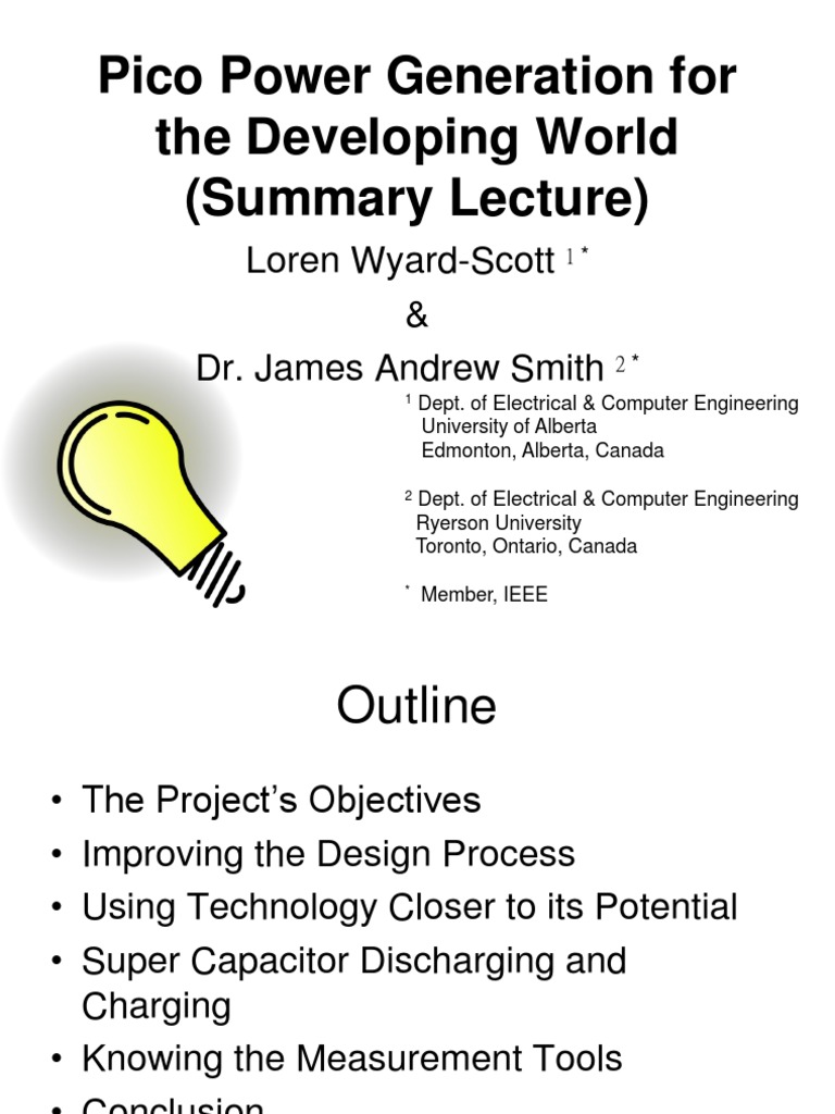 Pico Power Generation For The Developing World (Summary Lecture) | PDF ...