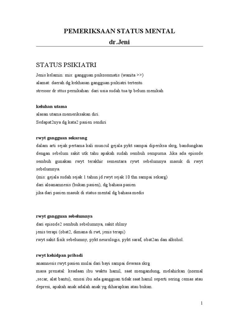 Pemeriksaan Status Mental | PDF