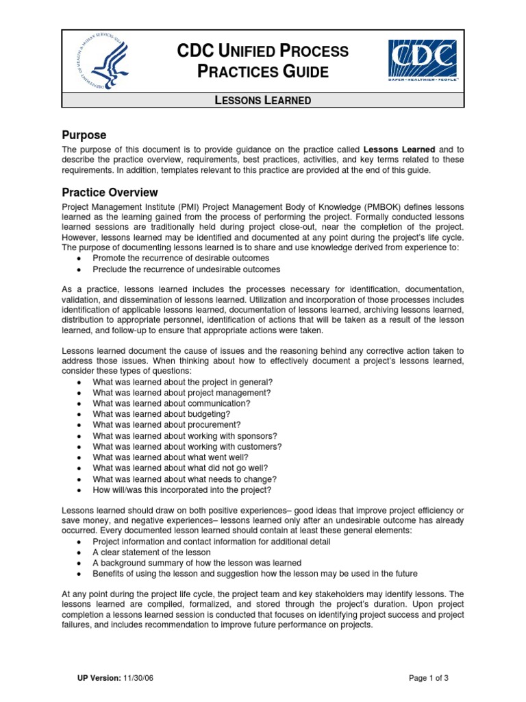 Lessons Learned PDF | PDF | Project Management | Cognition
