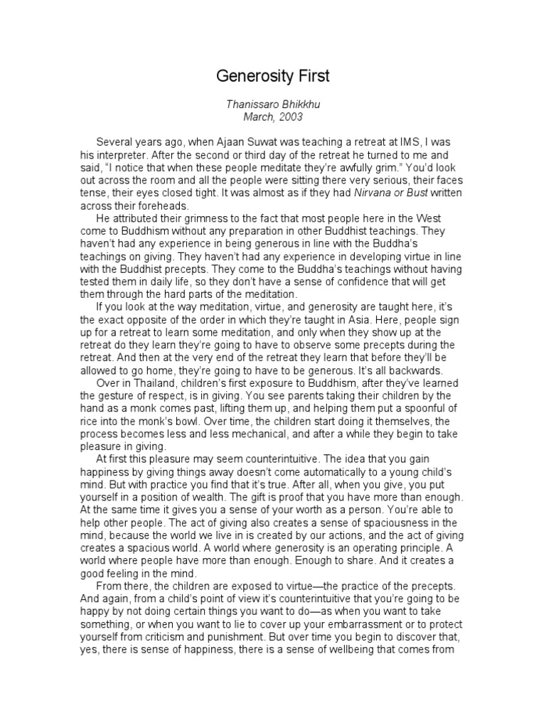 Generosity First | PDF | Meditation | Generosity