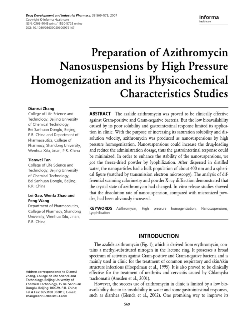 5 Preparation of Azithromycin Nanosuspensions by High Pressure Homogenization and Its ...