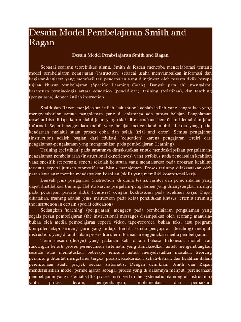 Desain Model Pembelajaran Smith and Ragan | PDF