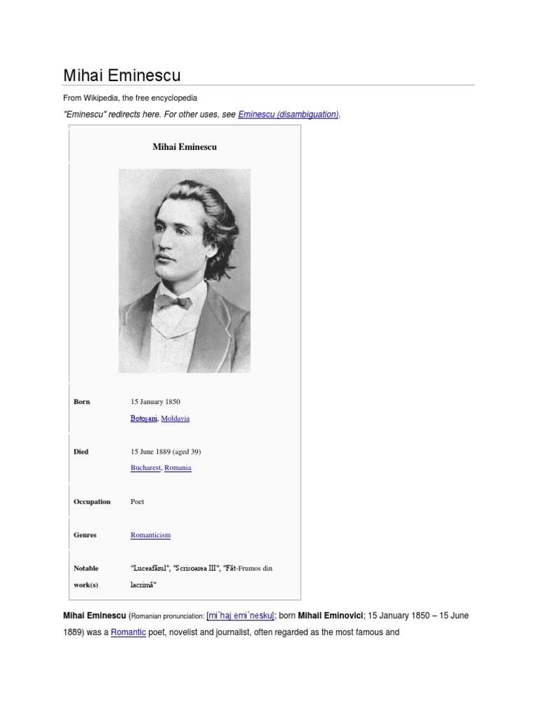 Mihai Eminescu | PDF | Romania | Poetry