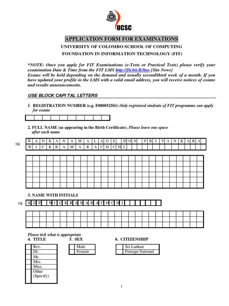 Exam Application Form | PDF | Test (Assessment) | Address (Geography)