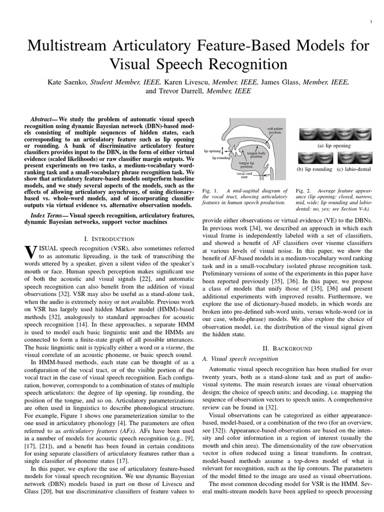 Multistream Articulatory Feature-Based Models For | PDF | Speech Recognition | Support Vector ...