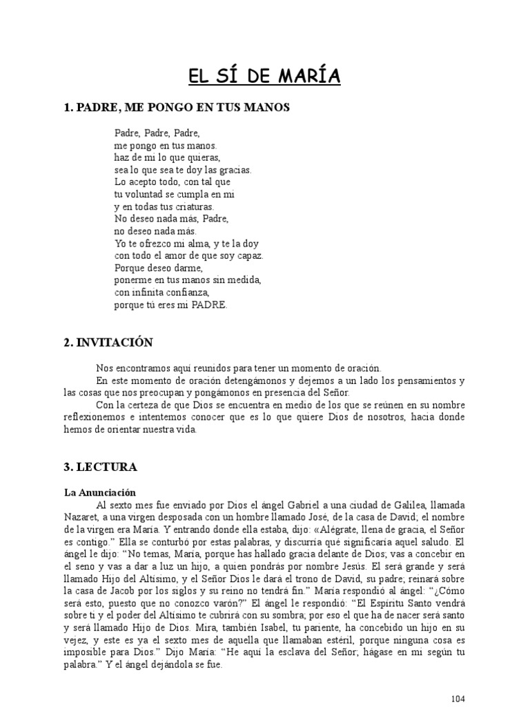 El Sí de María | PDF | María, madre de Jesús | Oración