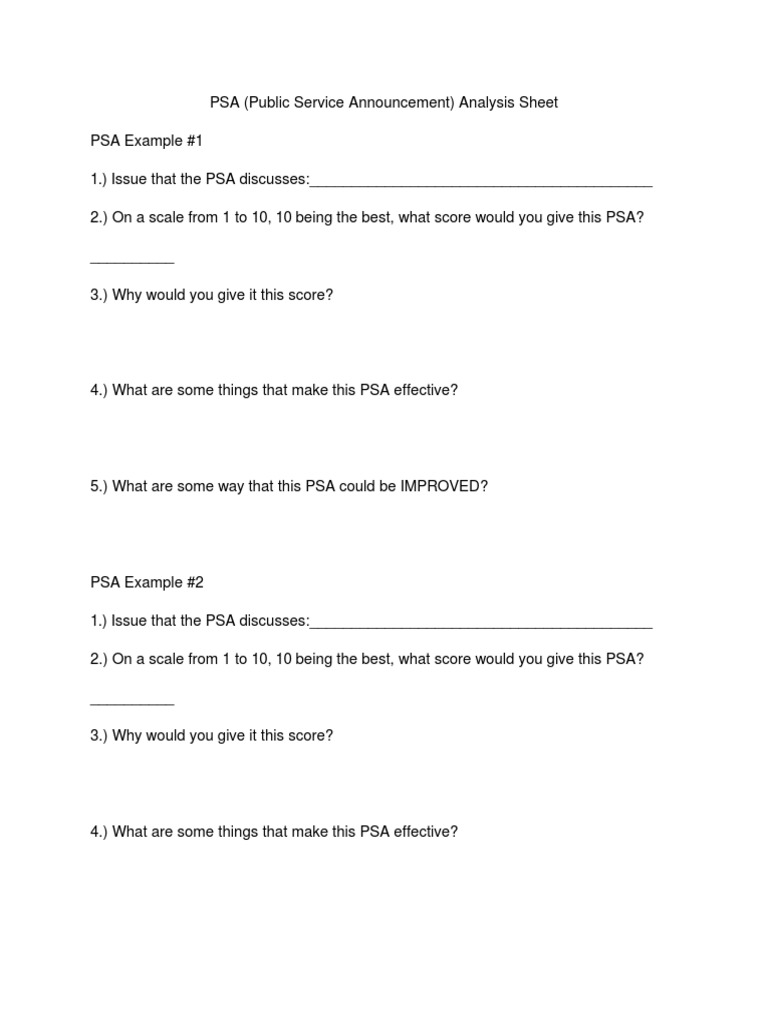 Example PSA Analysis Sheet | PDF