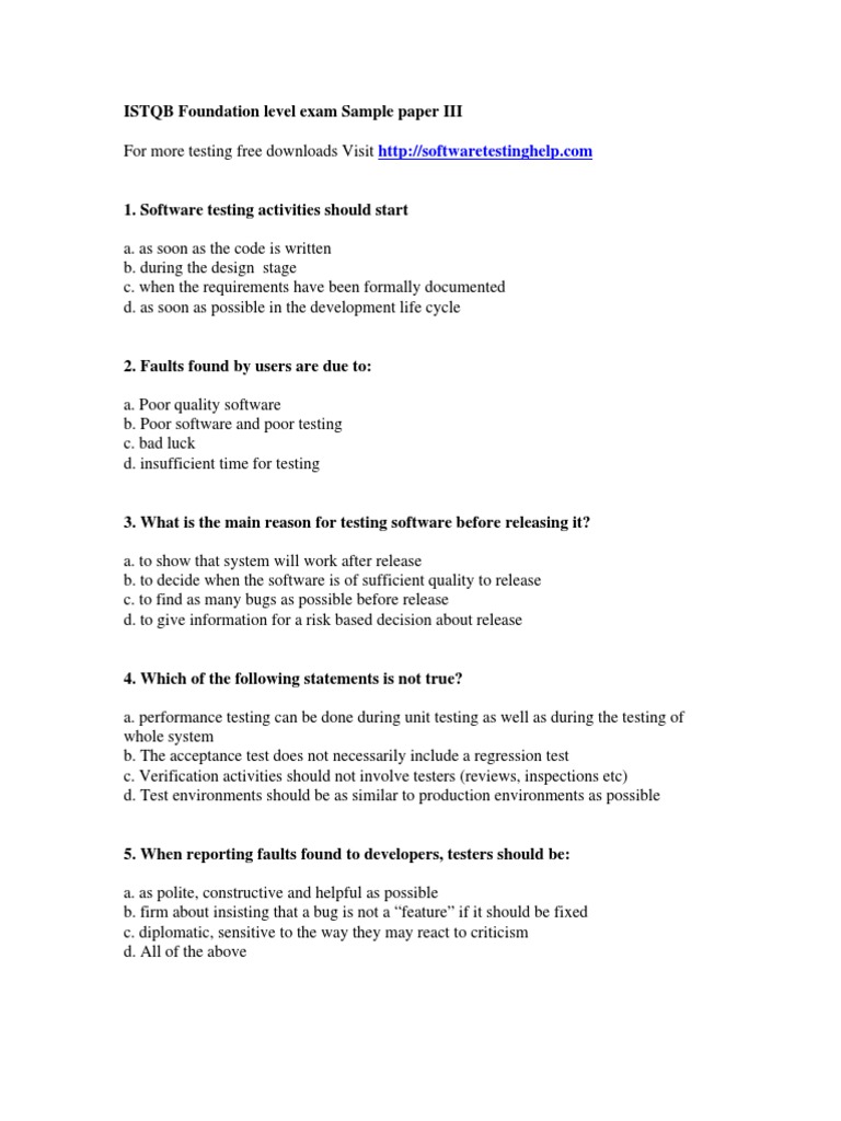 ISTQB Foundation Level Exam Sample Paper - III | PDF