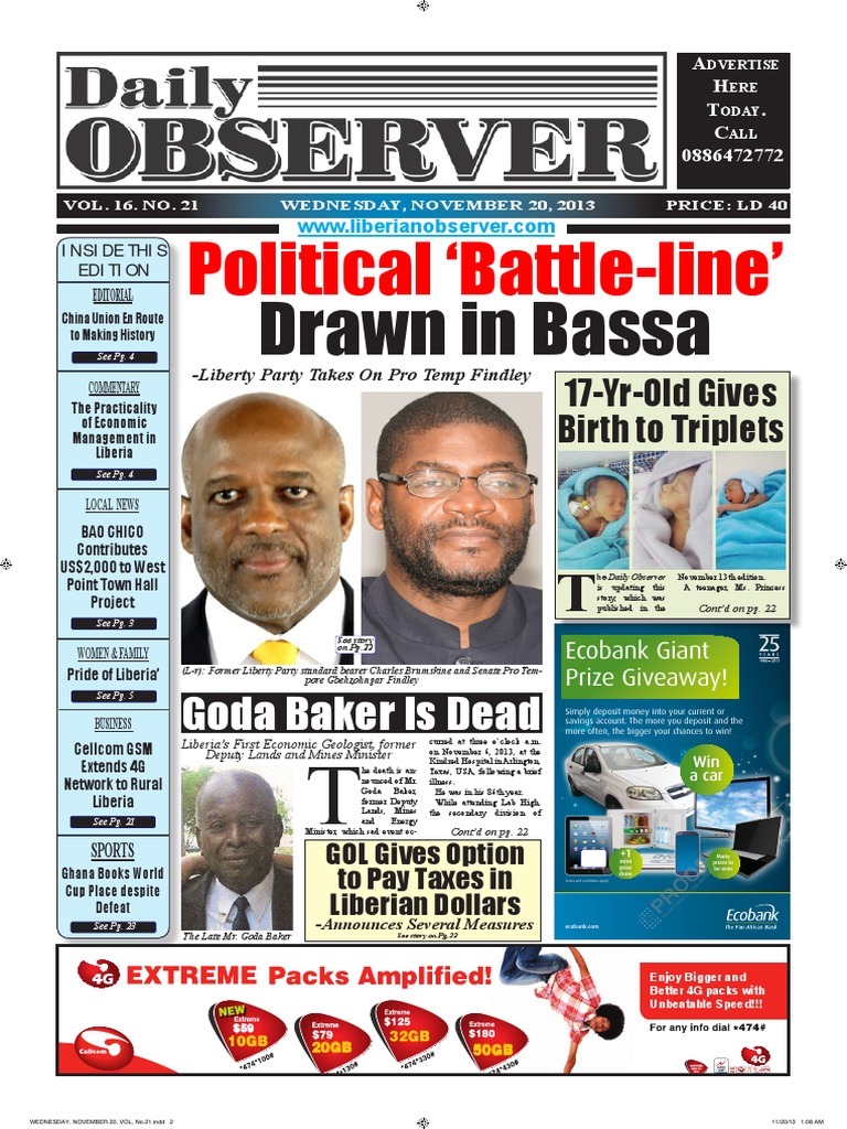 Liberian Daily Observer 11/20/2013 | Hezbollah | Bashar Al Assad | Free ...