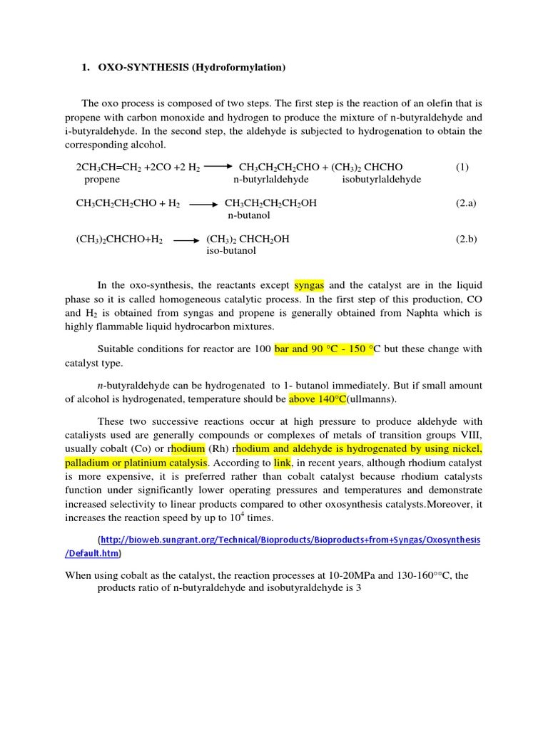 Oxo Synthesis | PDF | Cooking, Food & Wine | Technology & Engineering
