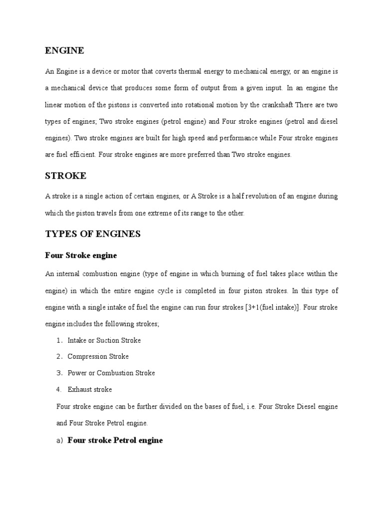 Four Stroke Engine | PDF | Internal Combustion Engine | Diesel Engine