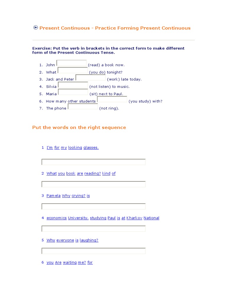 Present Continuous - Practice Forming Present Continuous | PDF