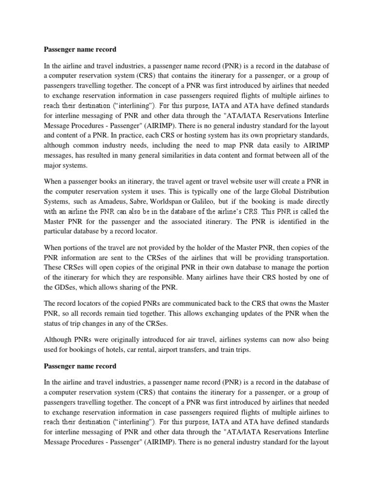 Passenger Name Record | Information Technology | Computer Data