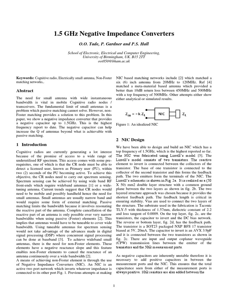 1.5GHz Negative Impedance Converter Paper | Download Free PDF | Antenna ...