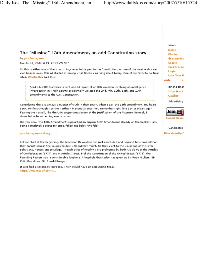 The "Missing" 13th Amendment, An Odd Constitution Story: Pinche Tejano ...