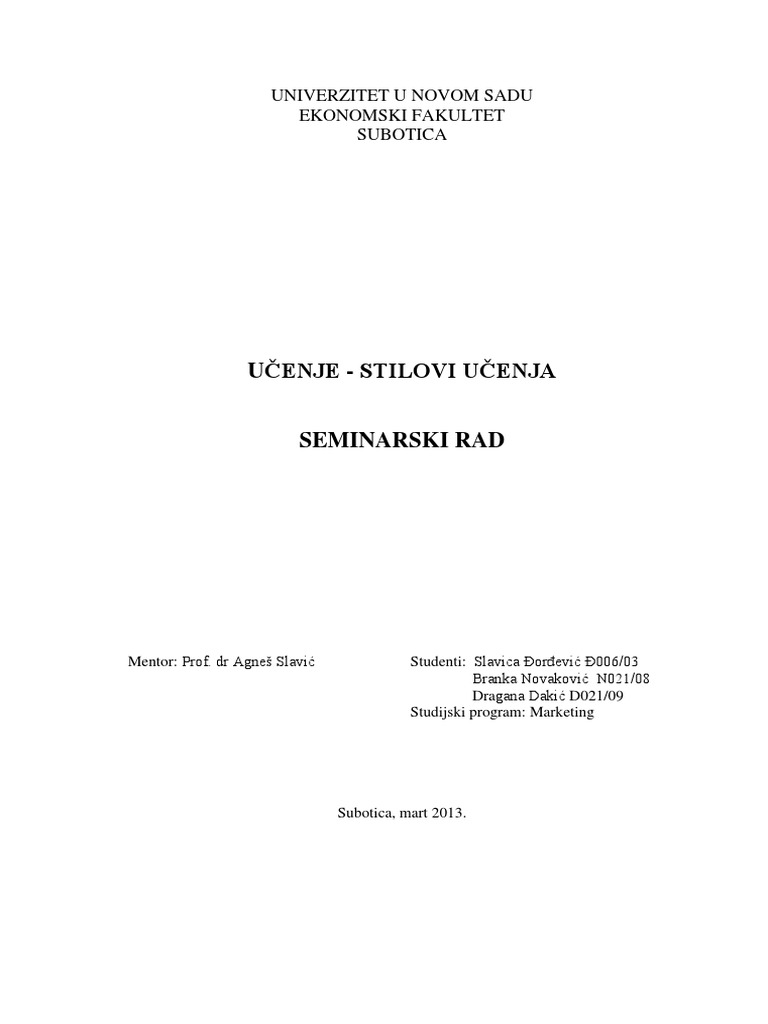 Ucenje, Stilovi Ucenja | PDF
