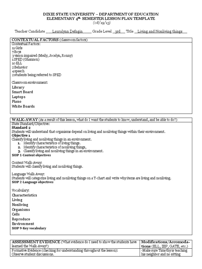 Lesson 3 Living and Nonliving Things | PDF | Educational Assessment ...