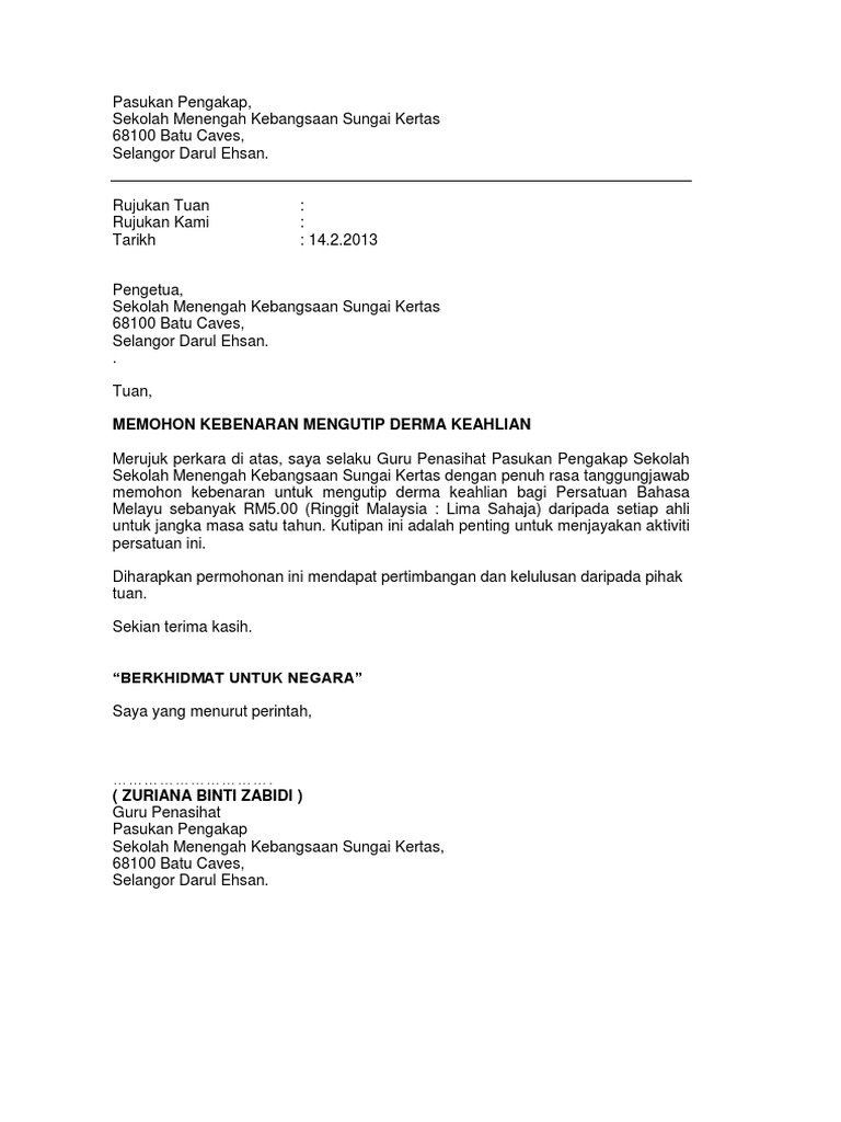 Contoh Surat Permohonan Mengutip Derma | PDF