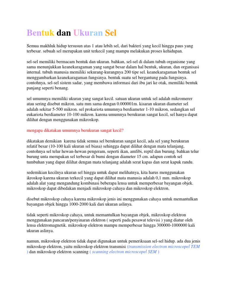 Bentuk Dan Ukuran Sel | PDF