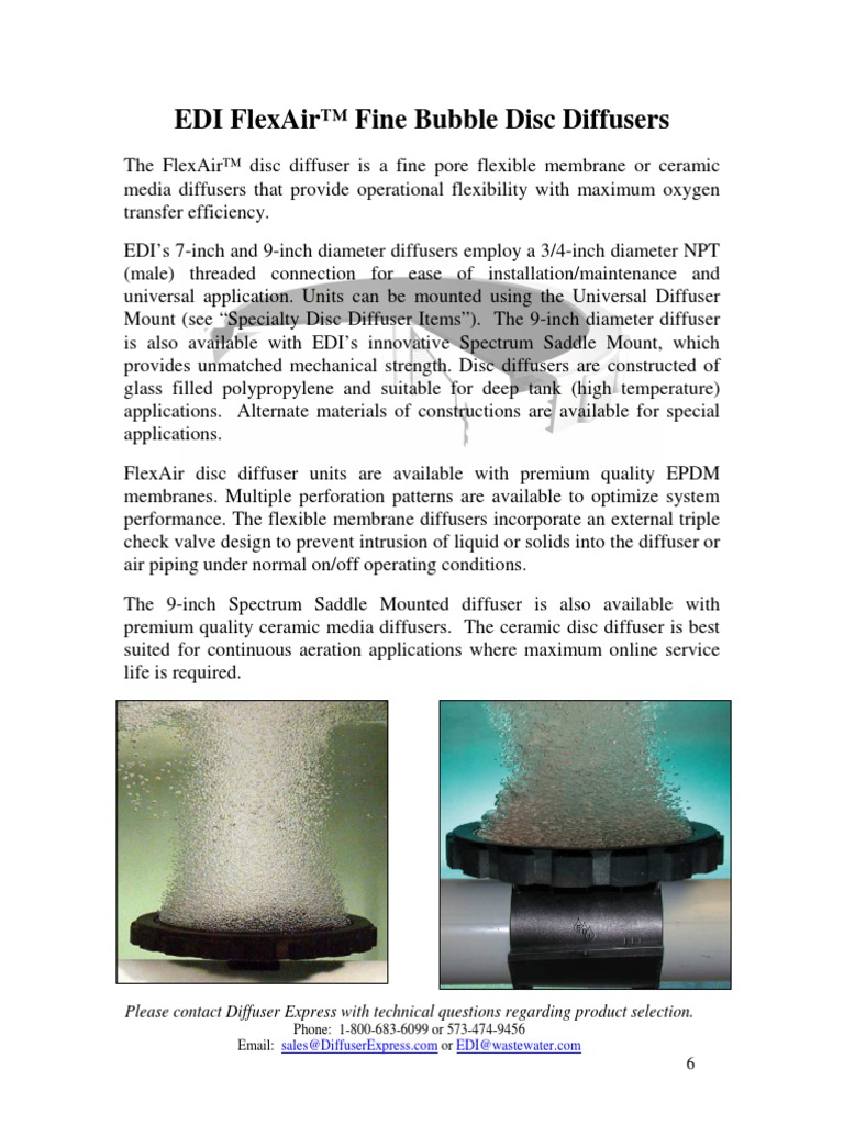 EDI Flex Air Fine Bubble Disc Diffusers | PDF | Chemistry | Applied And ...