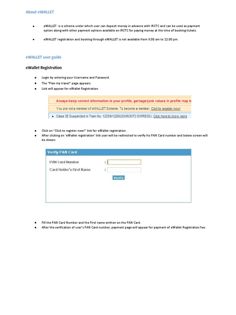 IRCTC E Wallet User Guide | PDF | User (Computing) | Financial Transaction