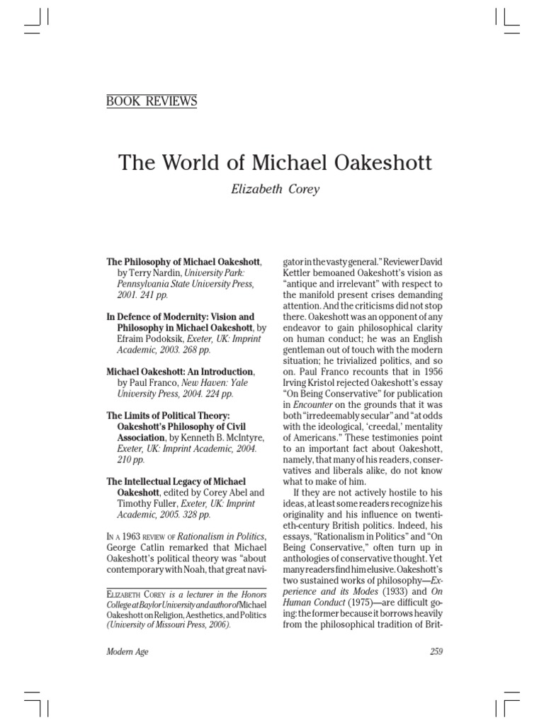 The World of Michael Oakeshott - Elizabeth Corey | PDF | Michael ...